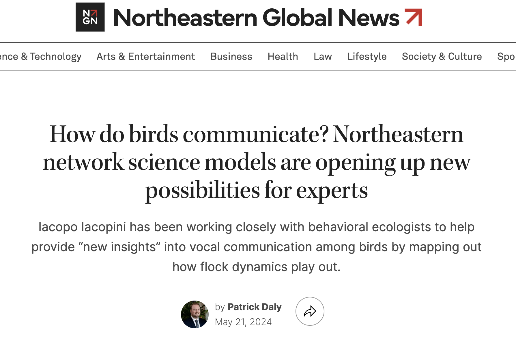Featured story in Northeastern Global News | Iacopo Iacopini