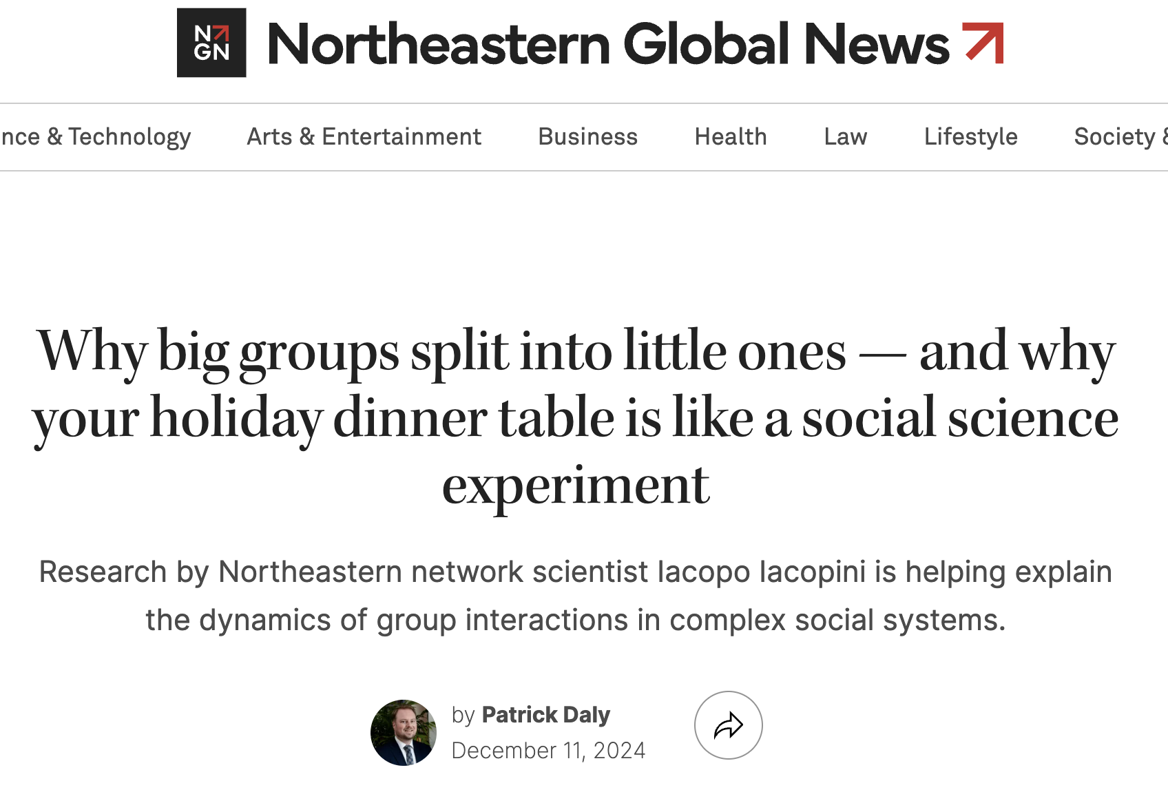 Featured story in Northeastern Global News | Iacopo Iacopini